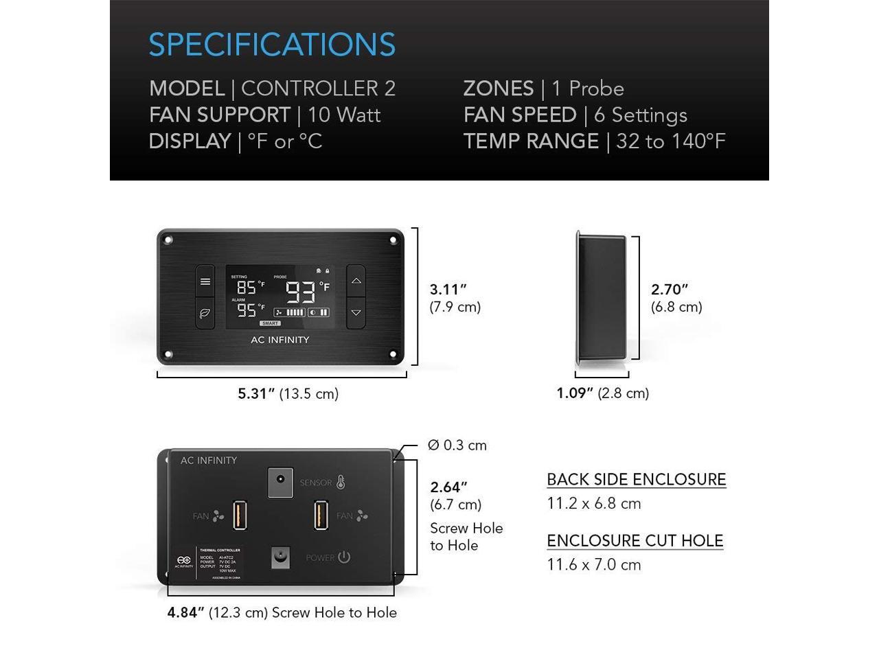 AC Infinity CONTROLLER 2, Fan Thermostat and Speed Controller, controls ...