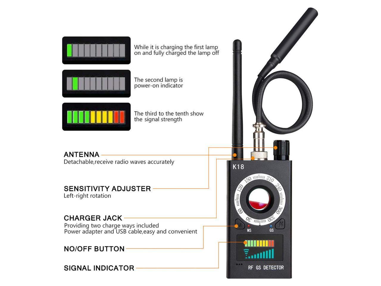 CORN K18 Anti Spy Detector, RF Detector & Camera Finder, Bug Detector ...