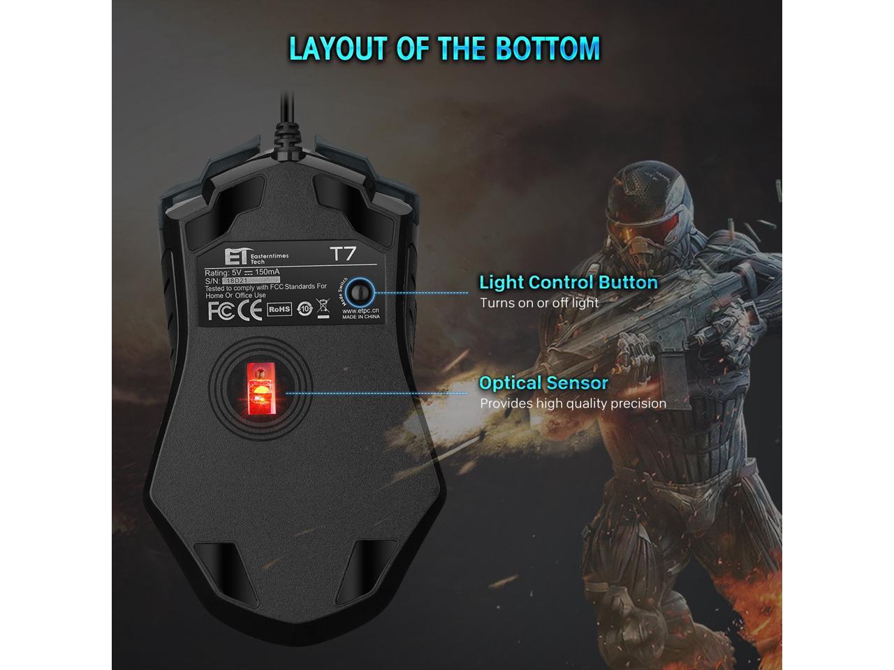 PICTEK Gaming Mouse Wired [7200 DPI] [Programmable] [Breathing Light ...