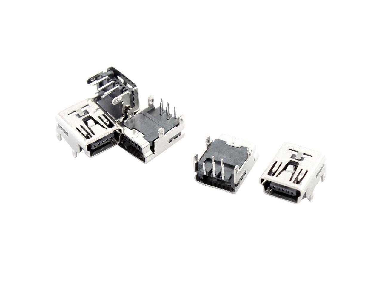 Unique Bargains 5pcs Female Mini USB B Connector 5-Pin Right Angle DIP ...
