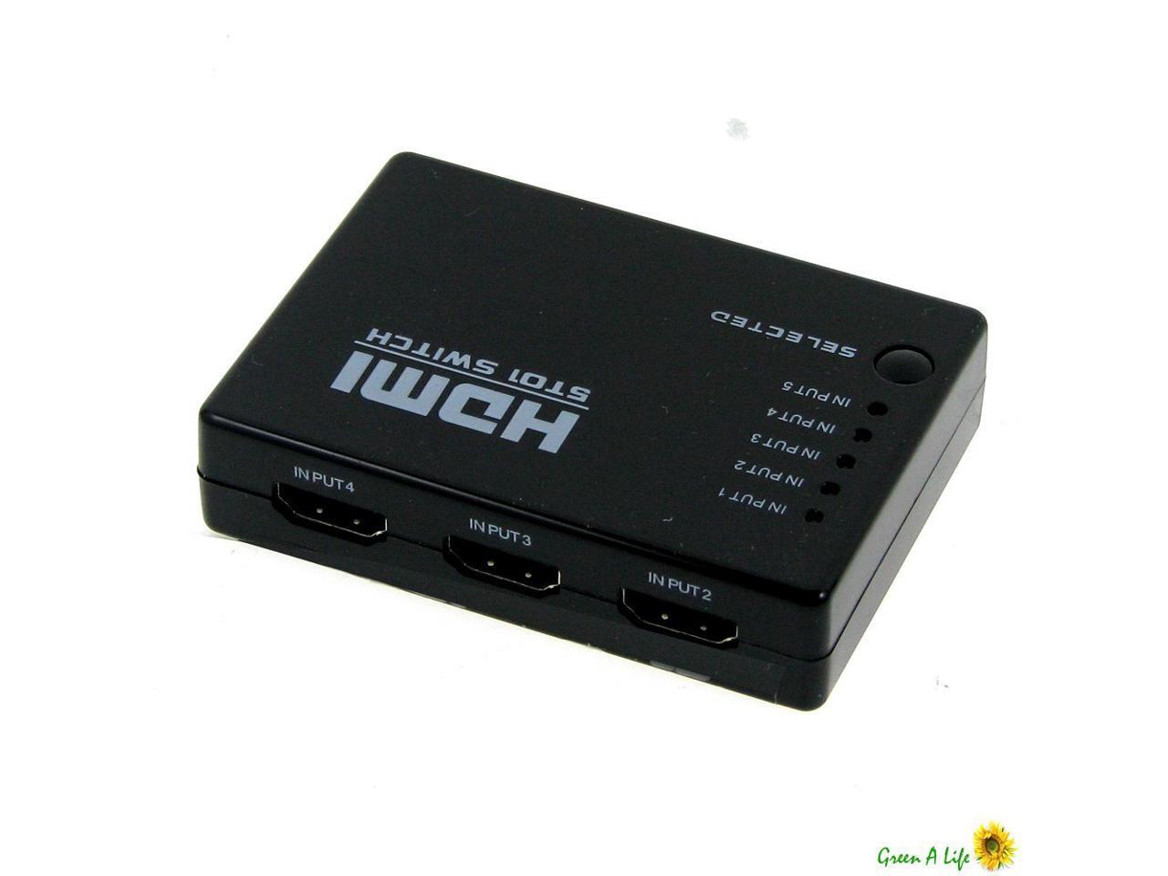 5 PORT HDMI Switch Switcher Selector Hub+iR Remote+Power Supply Full HD ...