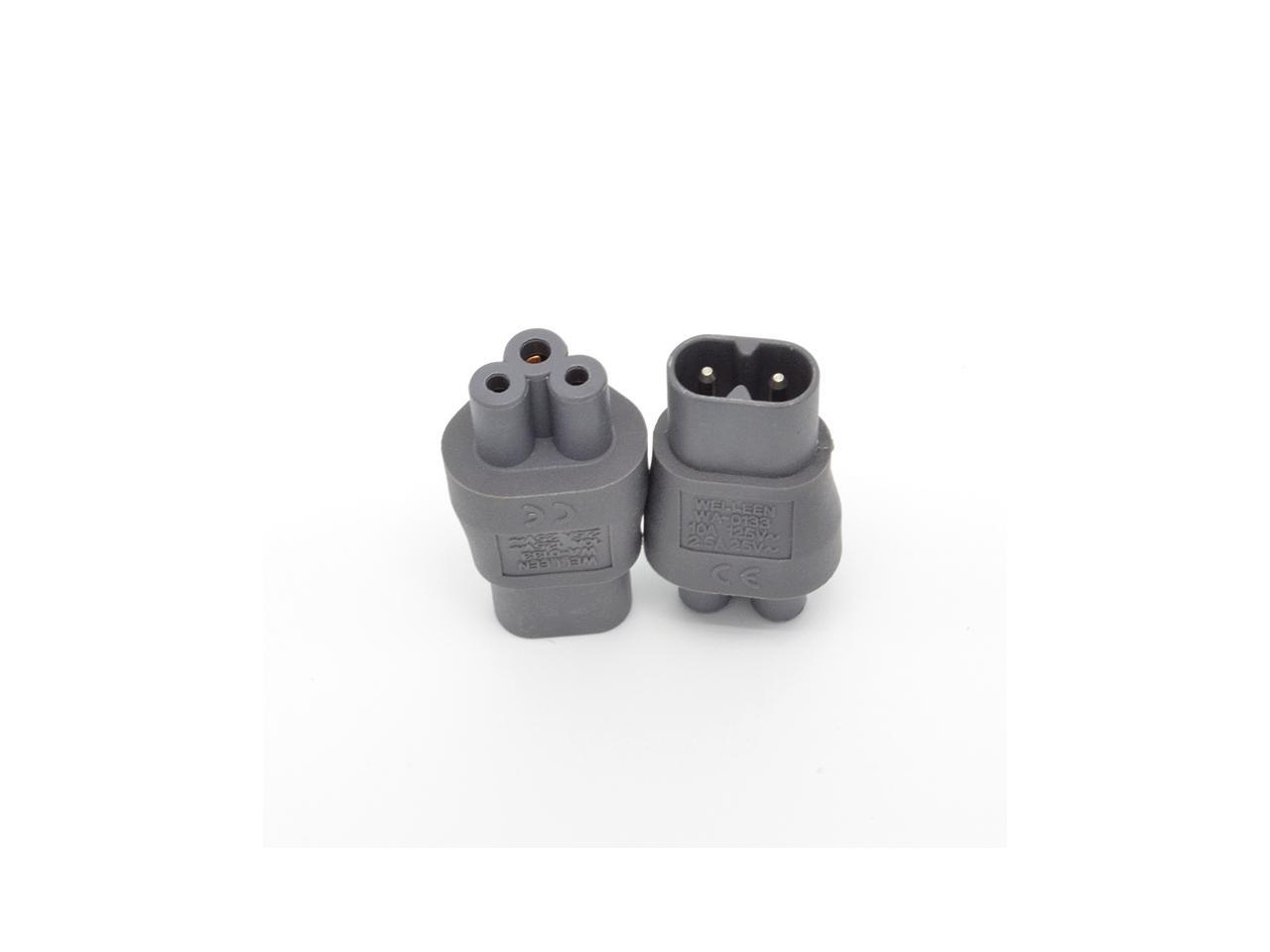 IEC 320 C5 to C8 AC Adapter, IEC 3Pole Mickey Mouse Female to 2Pole ...