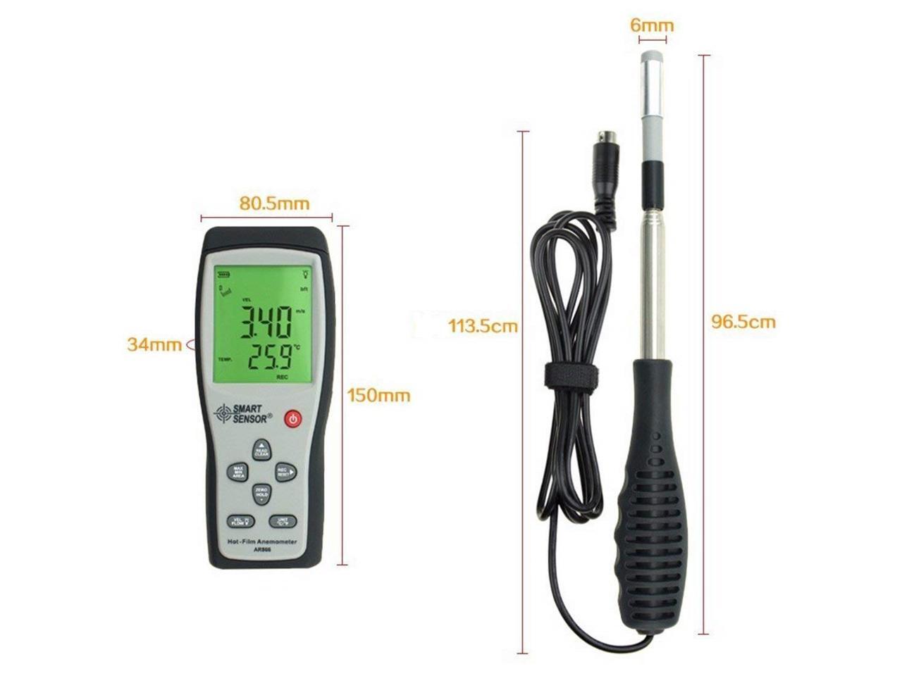 AR866A Digital Hot-film Anemometer Wind Speed meter Air Velocity ...