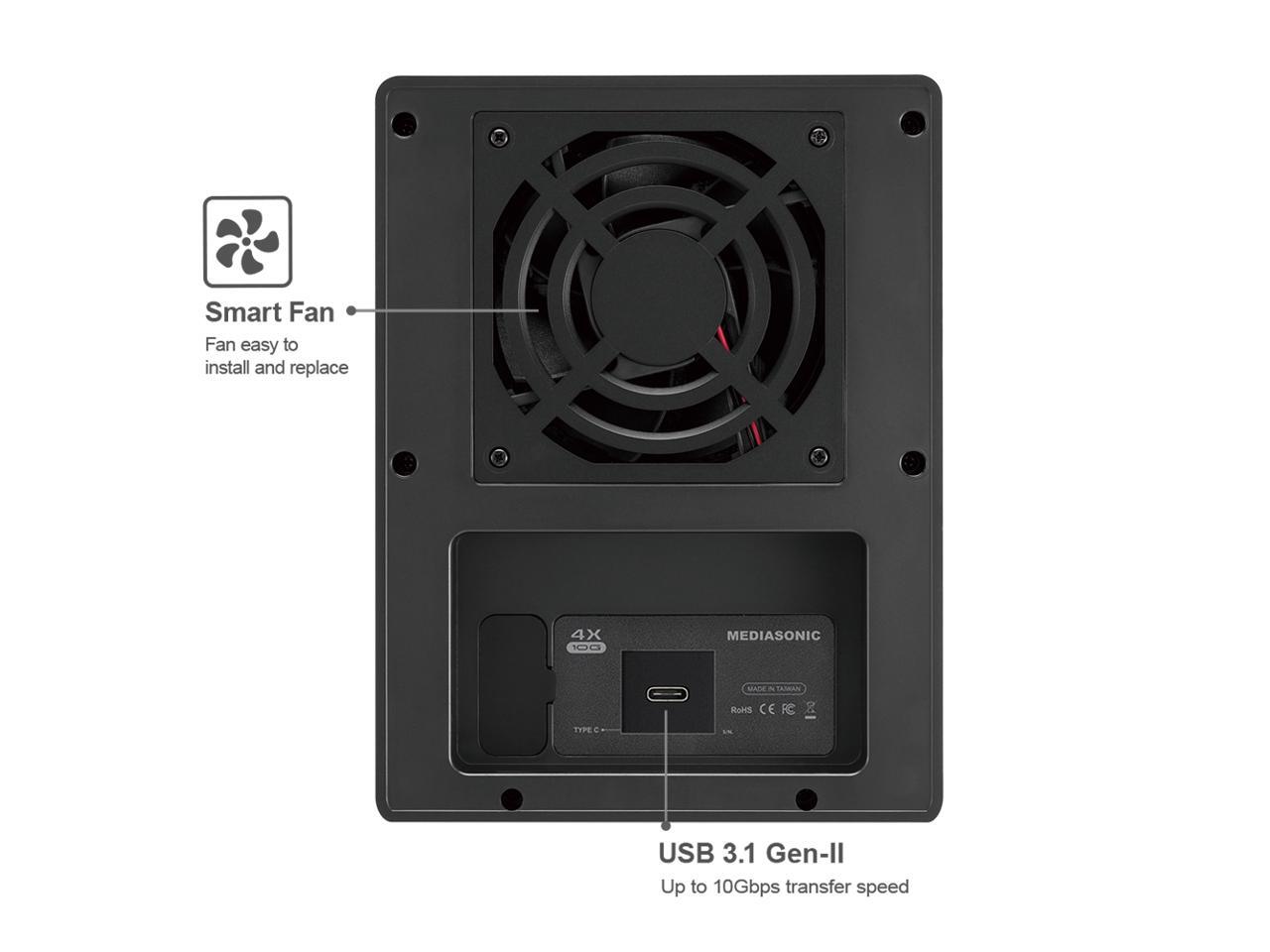 Mediasonic Raid USB 3.2 Type C 4 Bay 3.5 SATA Hard Drive Enclosure with ...