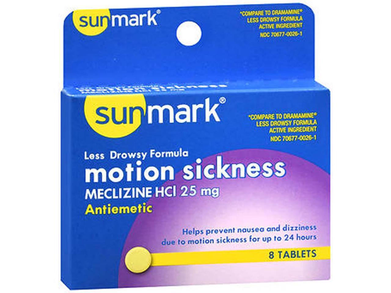 Sunmark Motion Sickness 25 mg Tablets Less Drowsy Formula - 8 ct ...