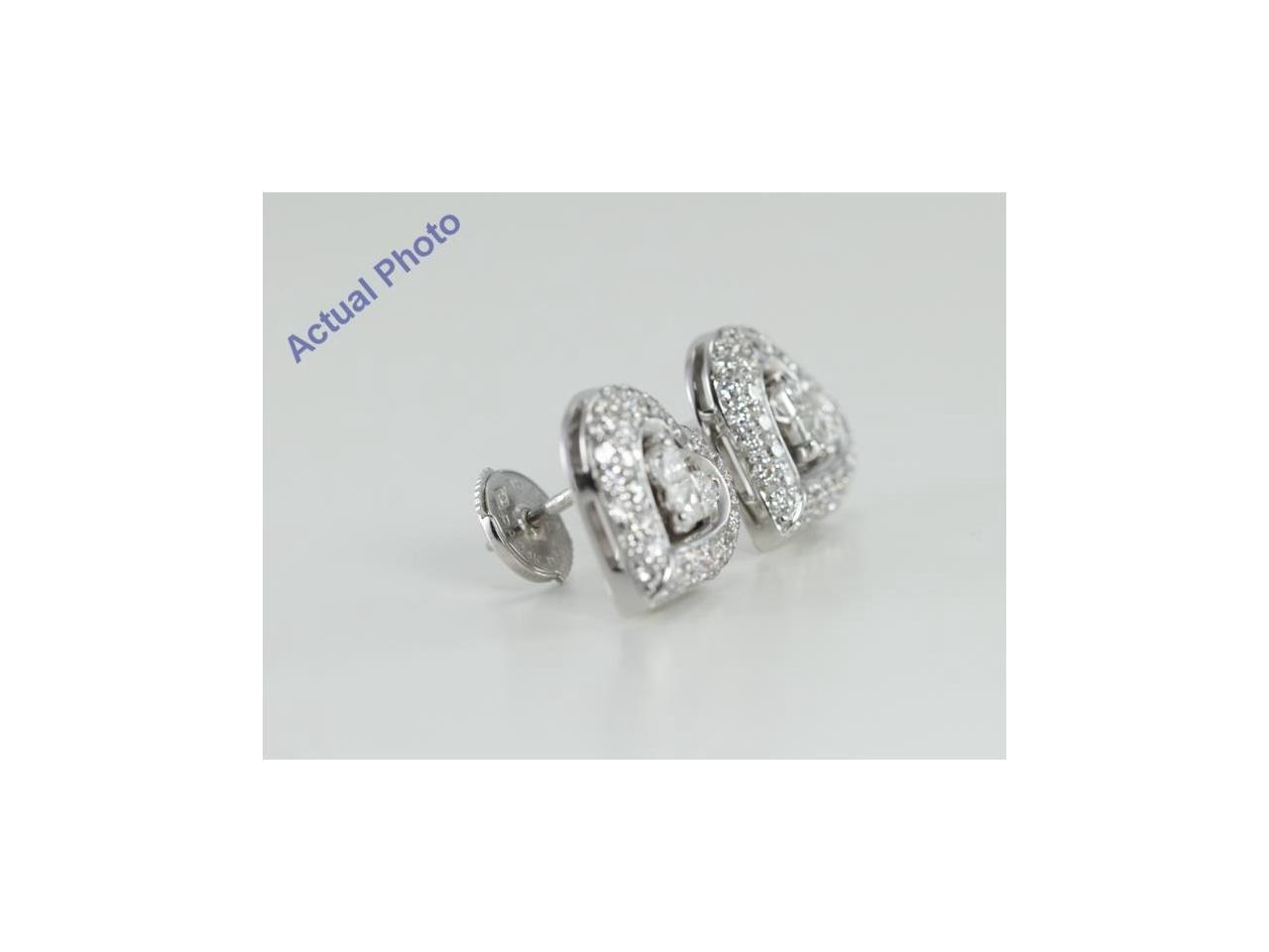 18k White Gold Invisible Setting Princess & Round Cut Diamond Heart ...