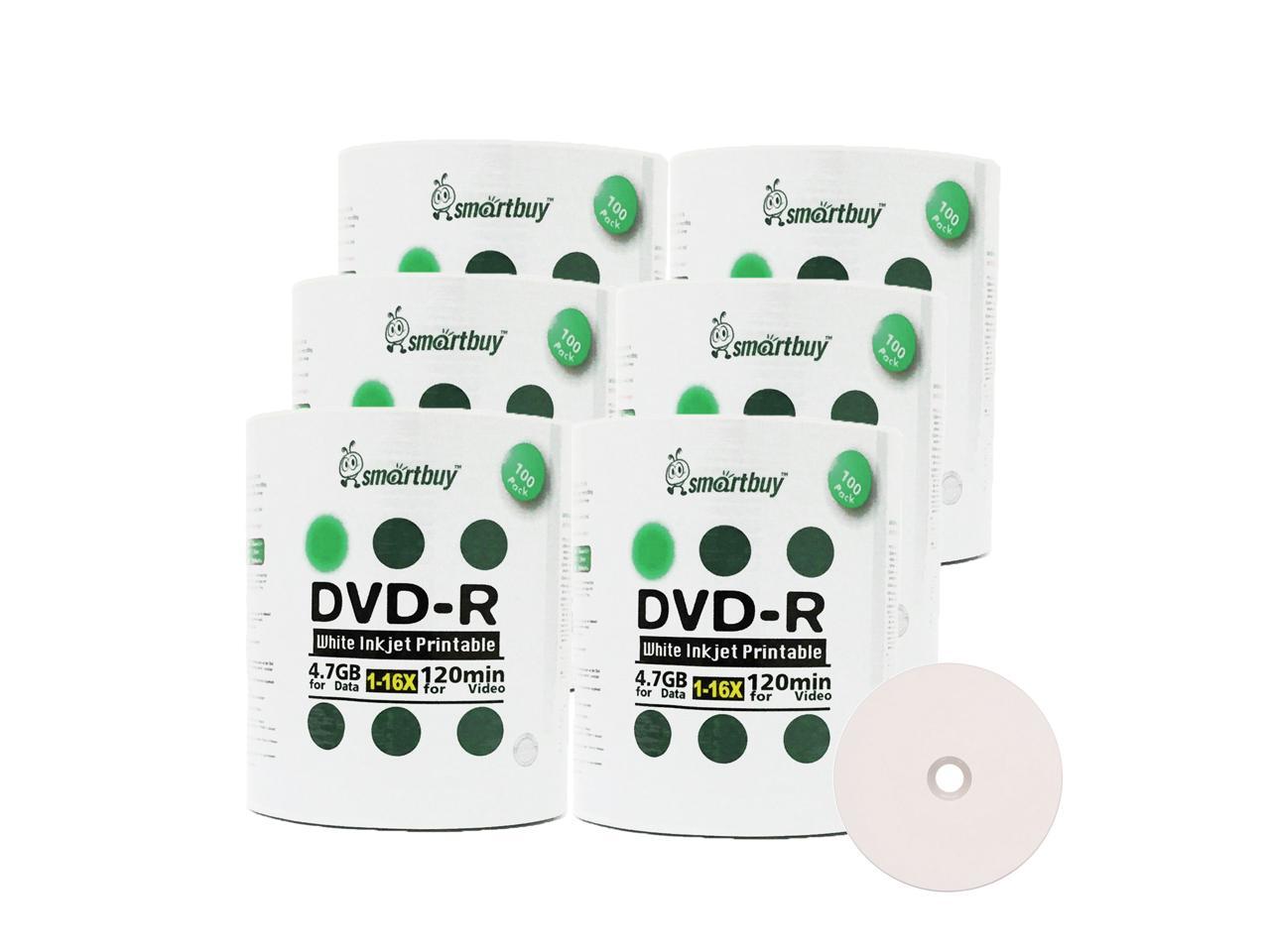 Smartbuy DVD-R 16X 4.7GB 120Min White Inkjet Hub Printable Music Video Data Recordable Disc (600 ...