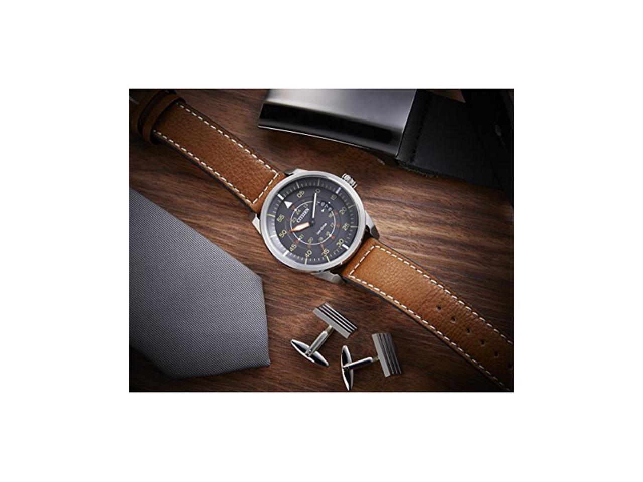 Citizen AW1361-10H Men's Avion Eco-Drive Charcoal Dial Brown Leather ...