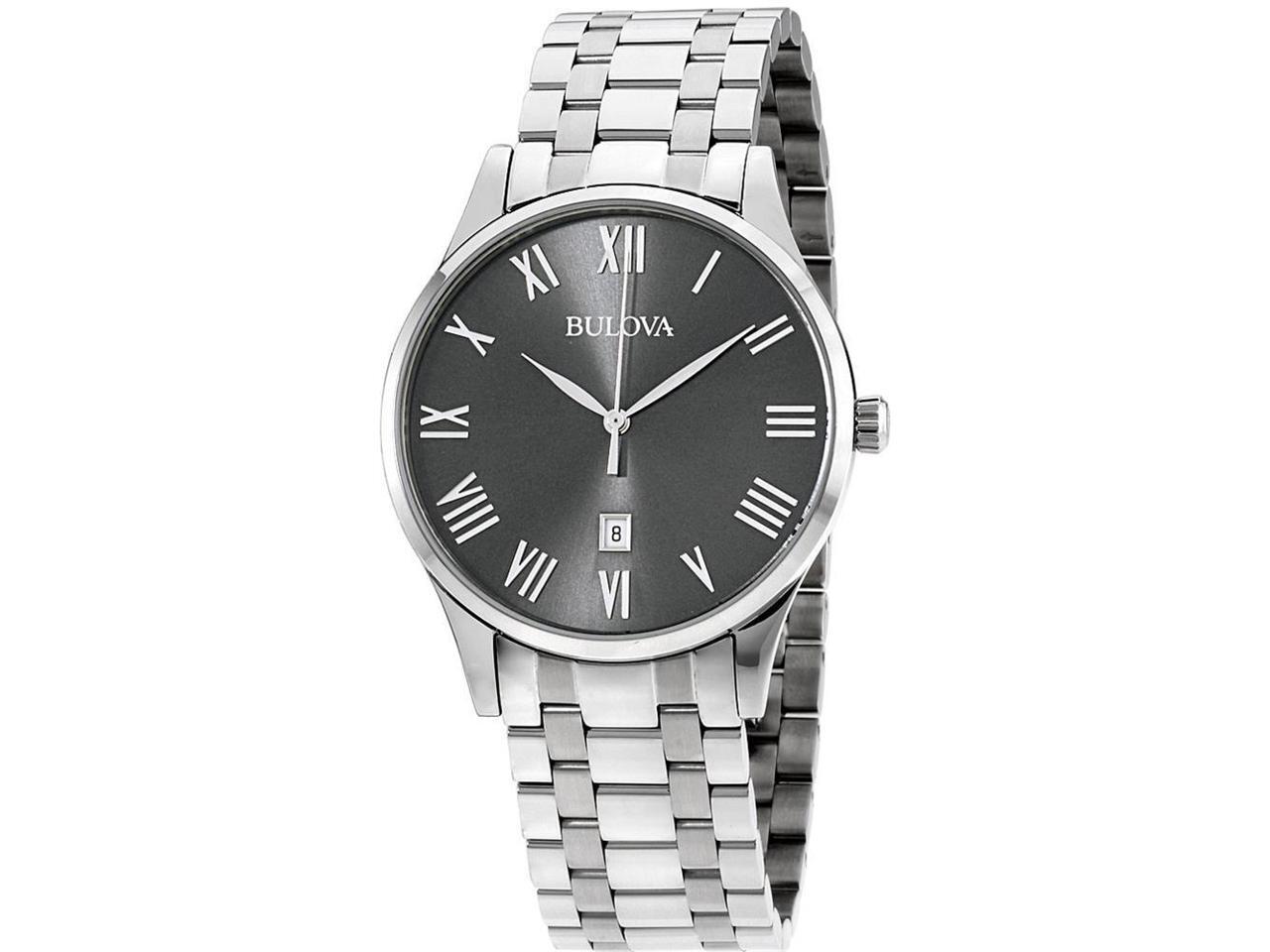 Bulova Mens Stainless Steel Charcoal Dial Dress Quartz Watch 96B261 ...