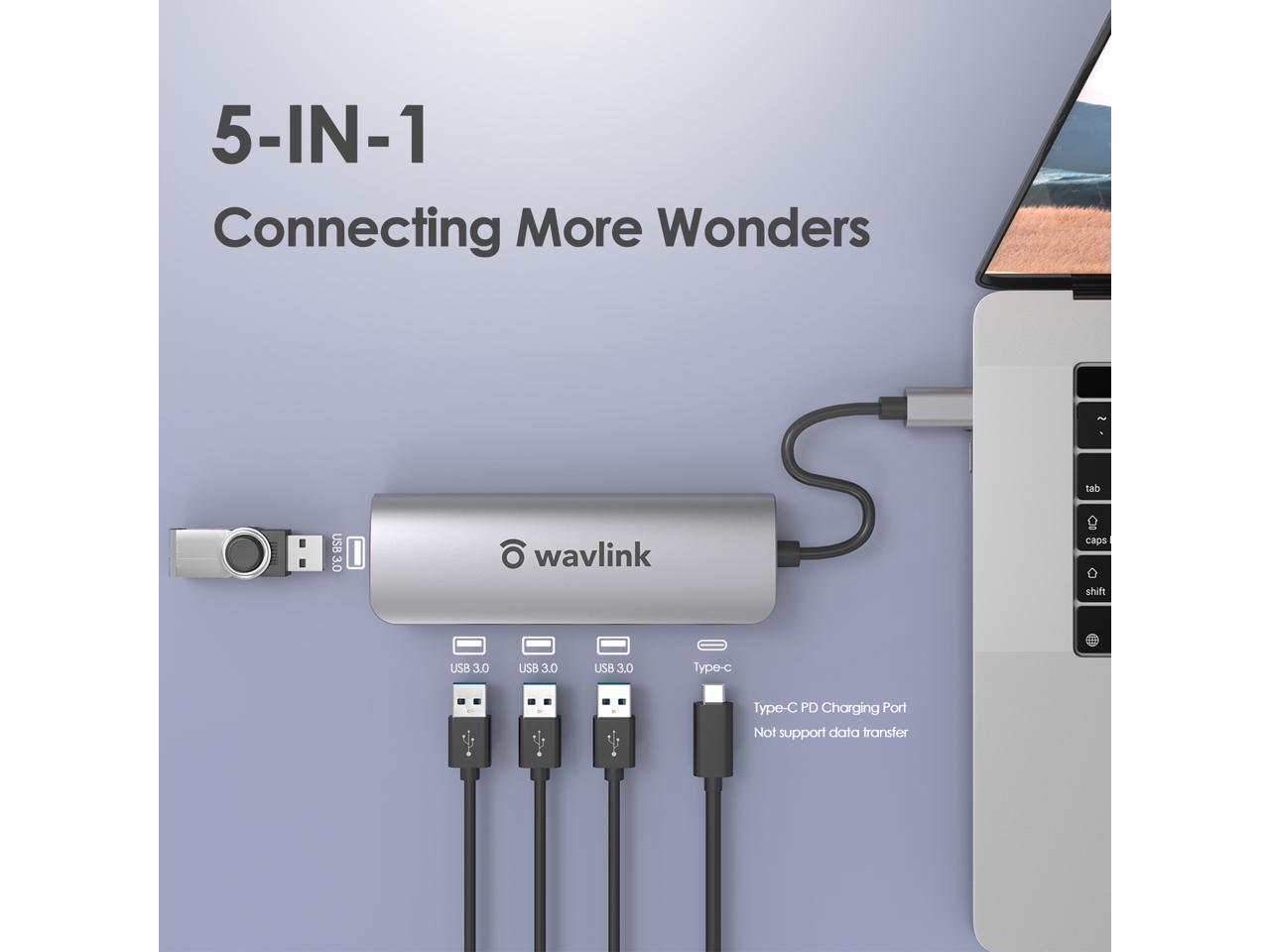 Wavlink USB C HUB 5-in-1 USB 3.0 Hub with 4 USB3.0 Ports Up to 5Gbps ...