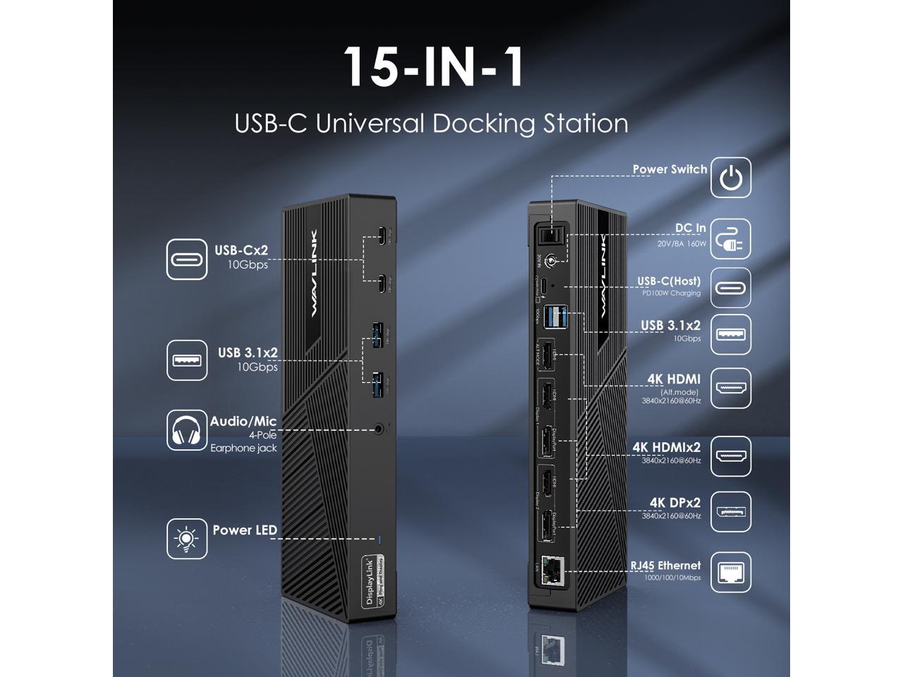 Wavlink DisplayLink Laptop Docking Station Triple Monitor 4K@60Hz For 3 ...