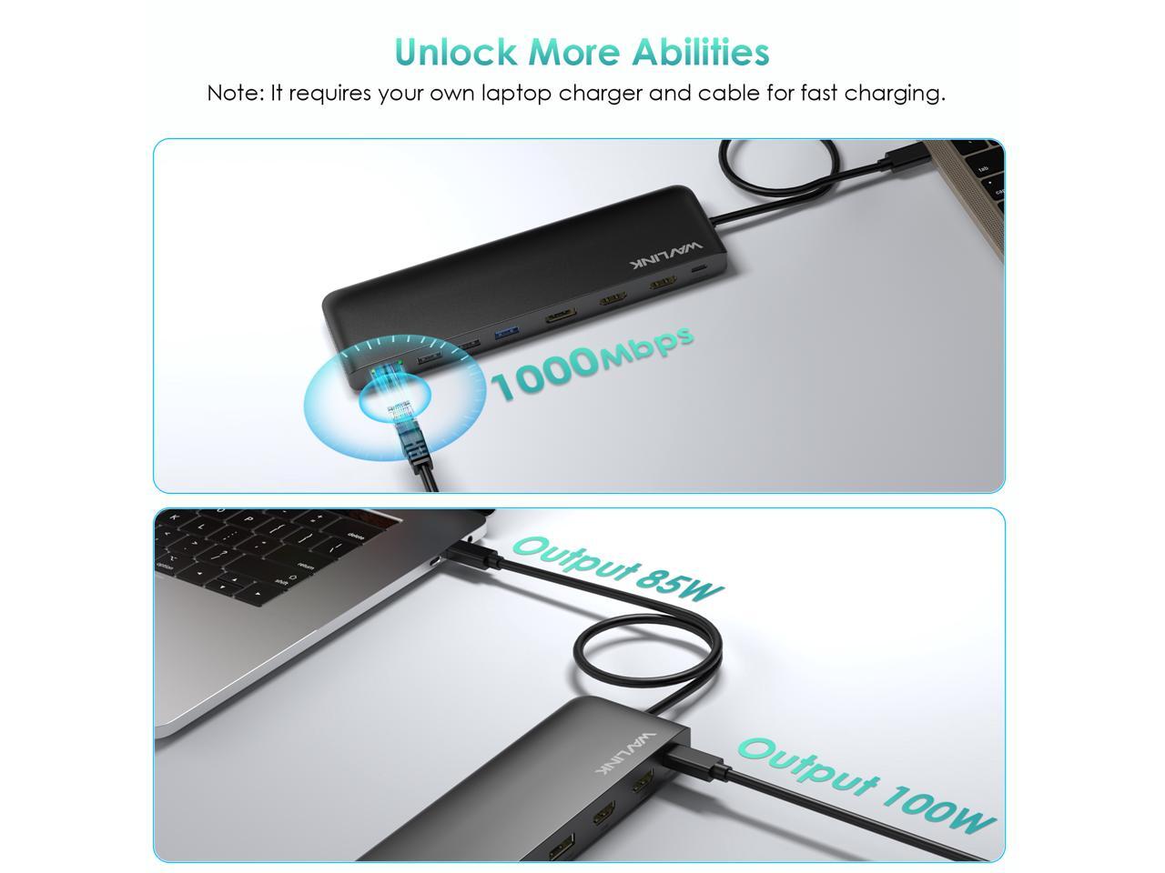 WAVLINK USB C Triple Display Docking Station, USB C Dock 85W Charging for PC, Max 4K@60Hz with ...