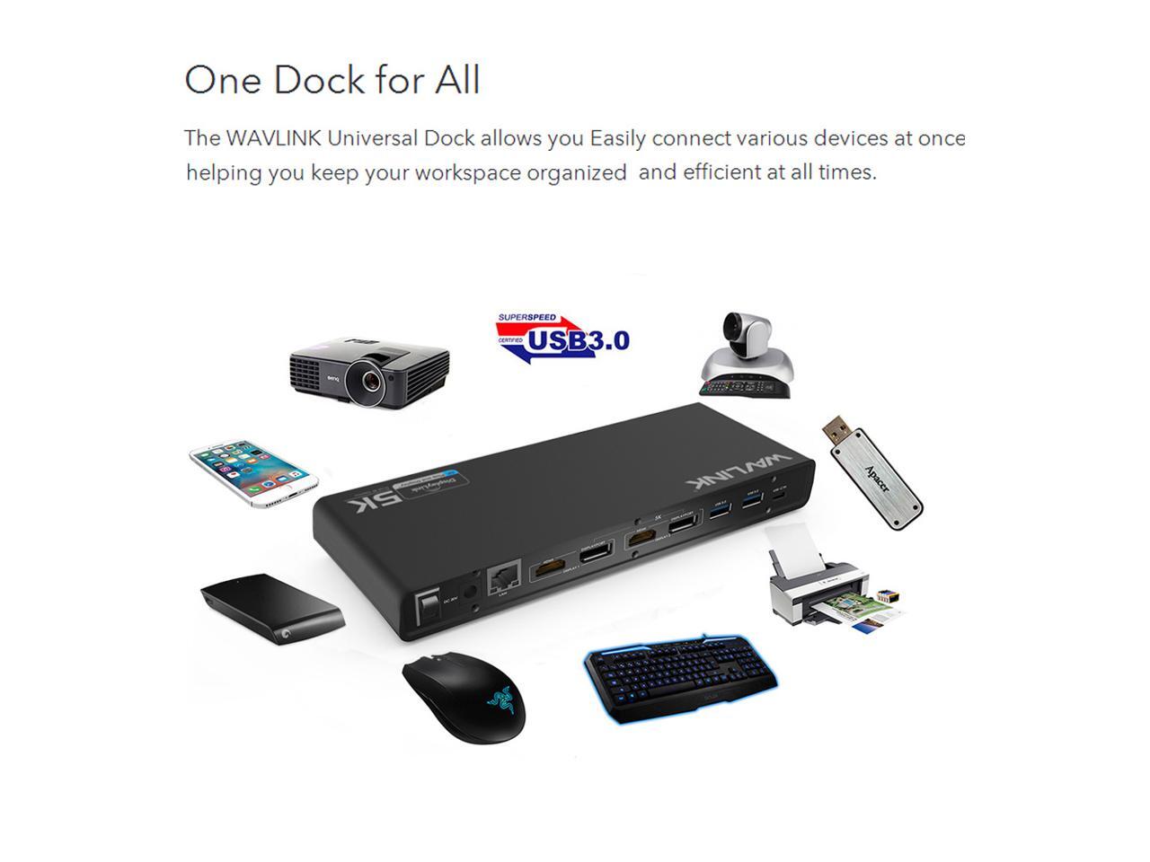 Wavlink USB 3.0 & USB C Ultra HD/5K Universal Laptop Docking Station ...