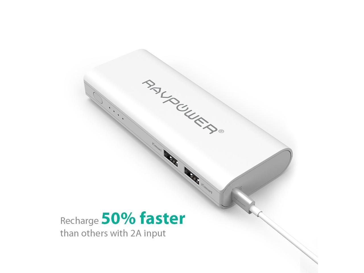 RAVPower 10400mAh 2A Input, 3.5A Dual USB Output Power Bank External Battery Pack Portable ...