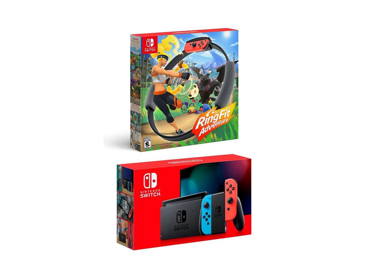 New Nintendo Switch Red/Blue Joy-Con Console Bundle with Ring Fit ...