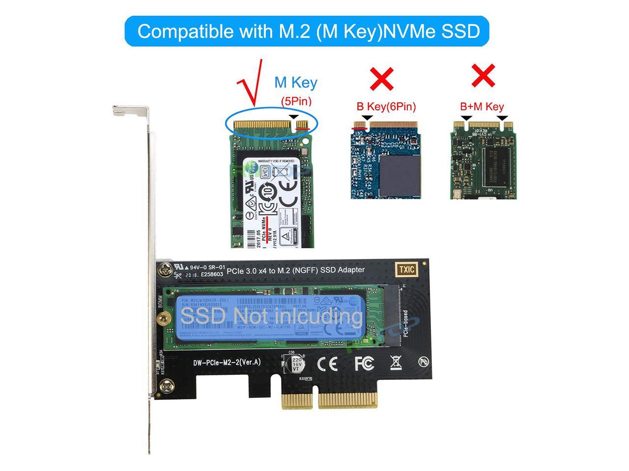 M.2 NVMe PCIe x4 Adapter, M Key M.2 NVMe SSD to PCIE 3.0 x4 Adapter ...