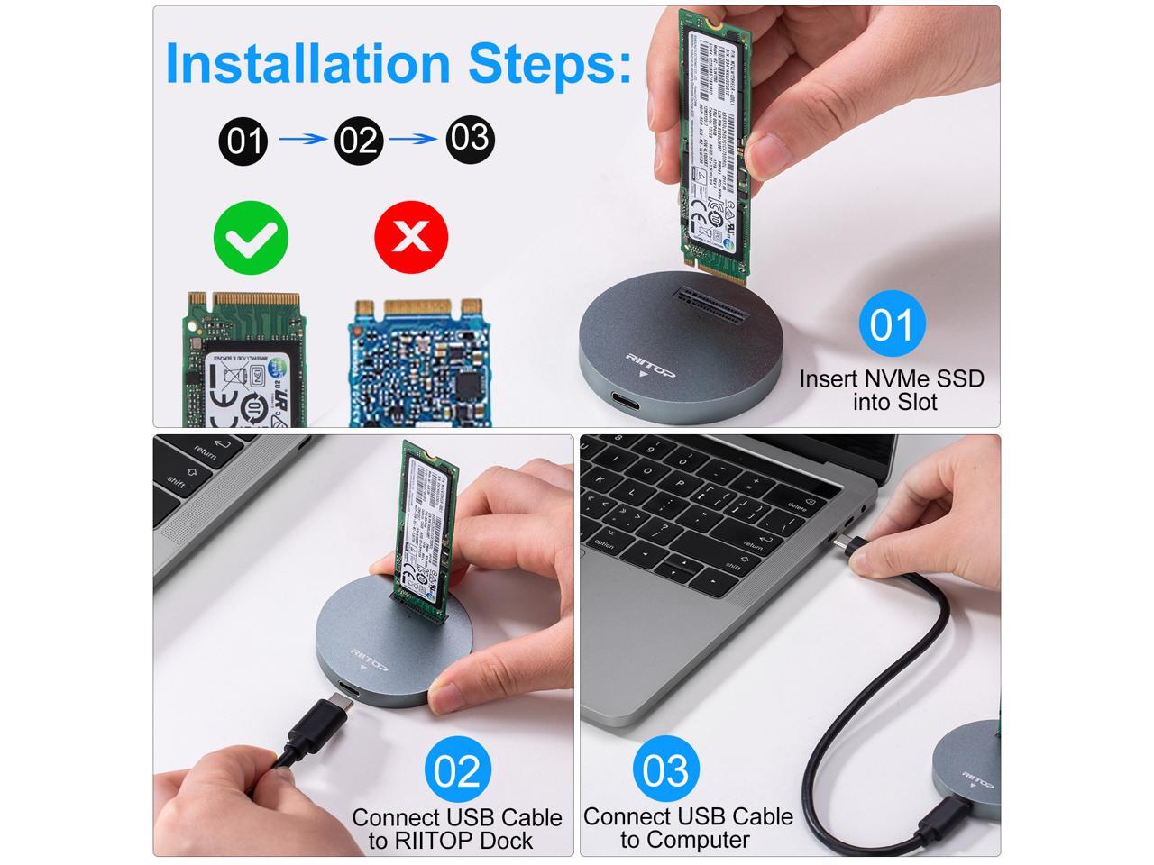 NVMe to USB Docking Station, RIITOP External M.2 PCI-e NVMe SSD to USB-C Reader Adapter for M.2 ...