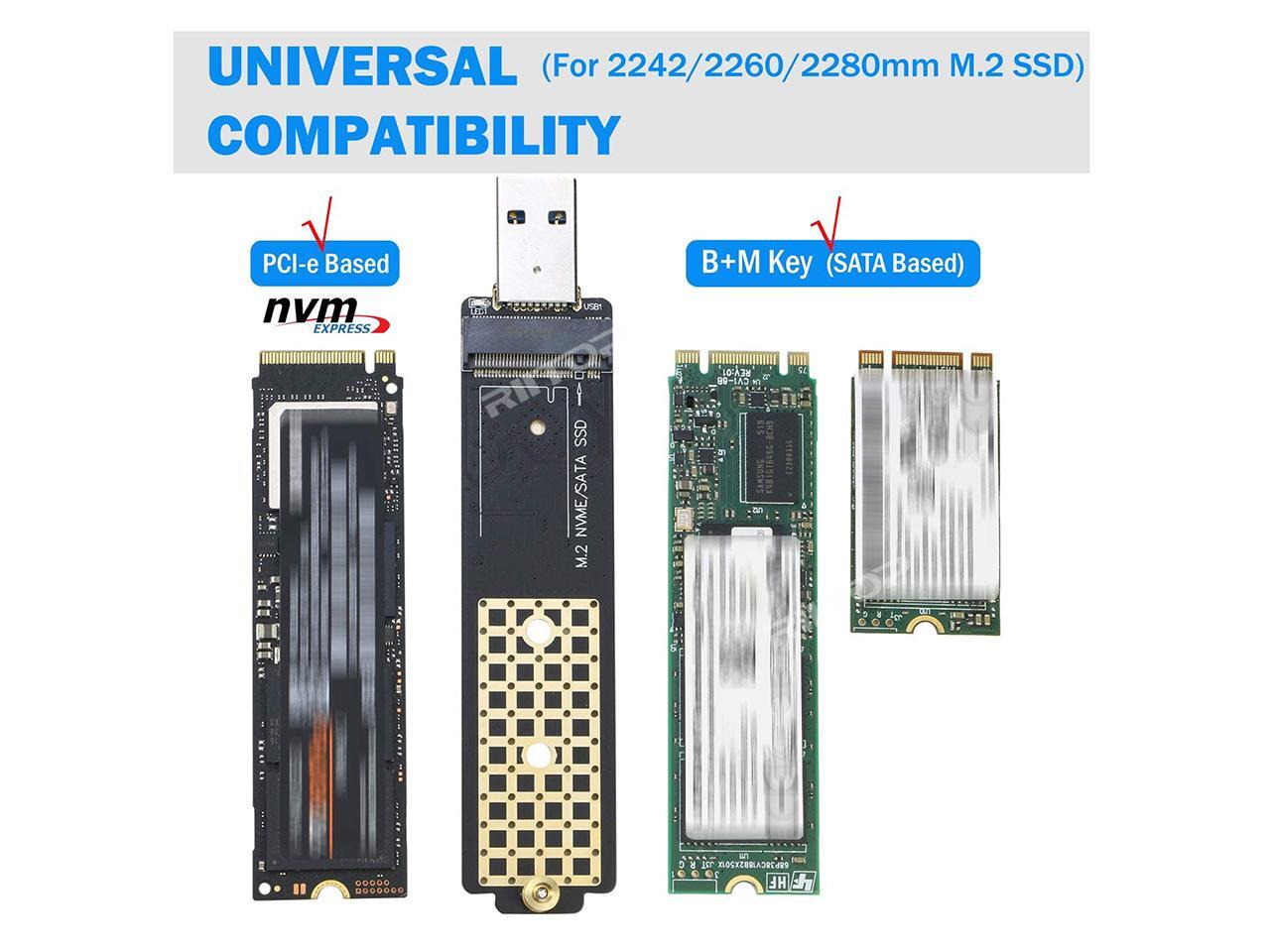 Extermal NVMe to USB Enclosure Case 10Gbps, For PCIe NVMe M Key and B+M ...