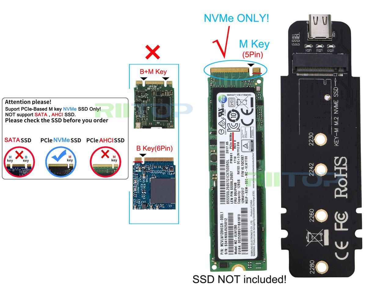 RIITOP External NVMe USB Enclosure PCIe M.2 NVMe SSD to USB Type C Adapter Reader for Samsung ...