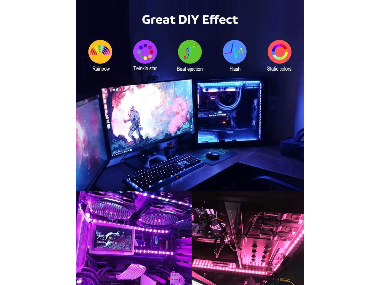 RGB LED Strip Lights PC Magnetic LED Light Strip 4pcs 16in for PC Case ...