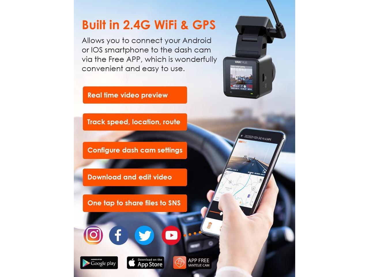 Vantrue E1-G WiFi Mini Dash Cam with Voice Control & GPS, Car Dash Camera with Remote Controller ...