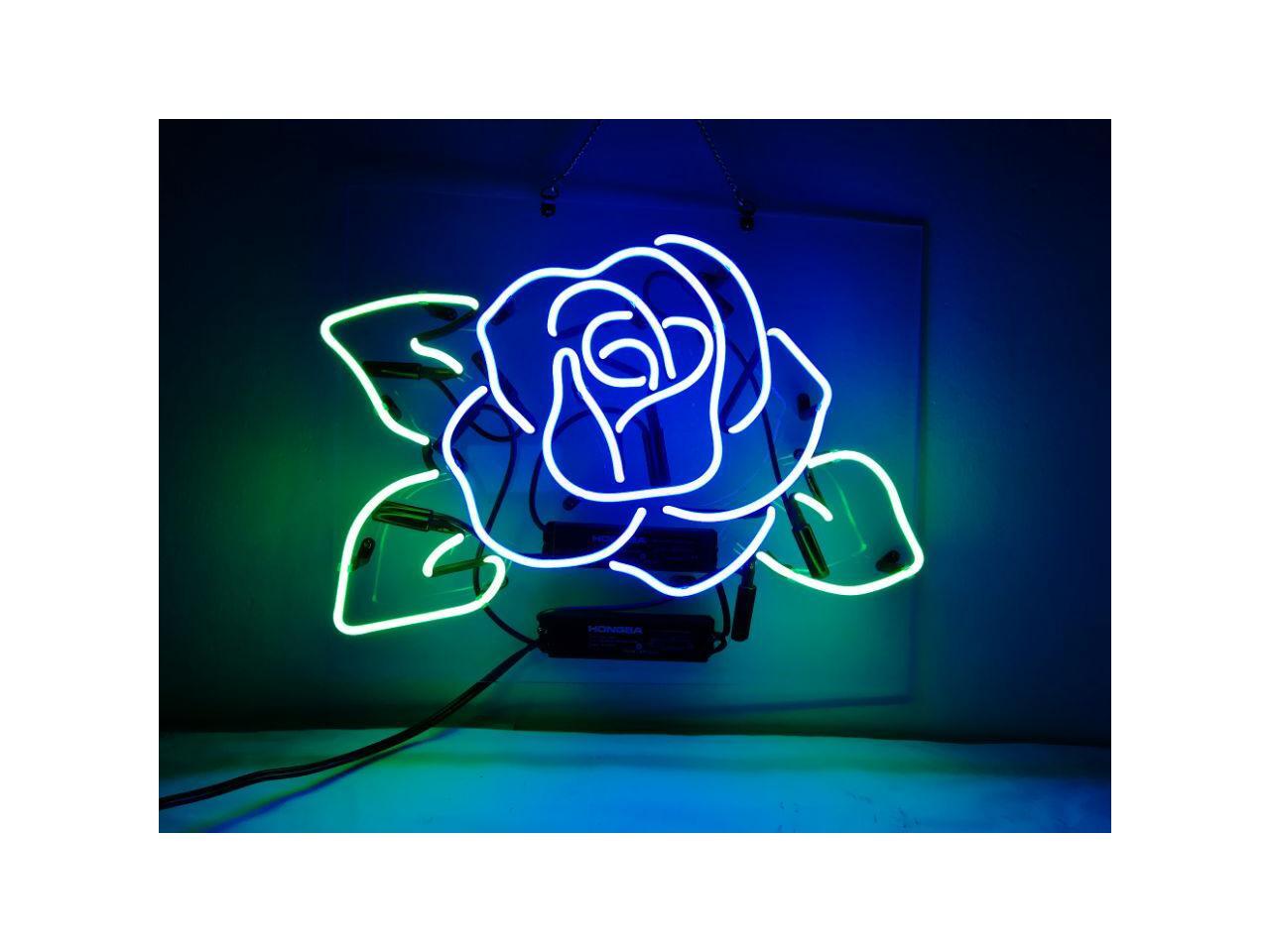 Neon Signs Blue Rose Beer Bar Pub Recreation Room Lights Windows Wall ...