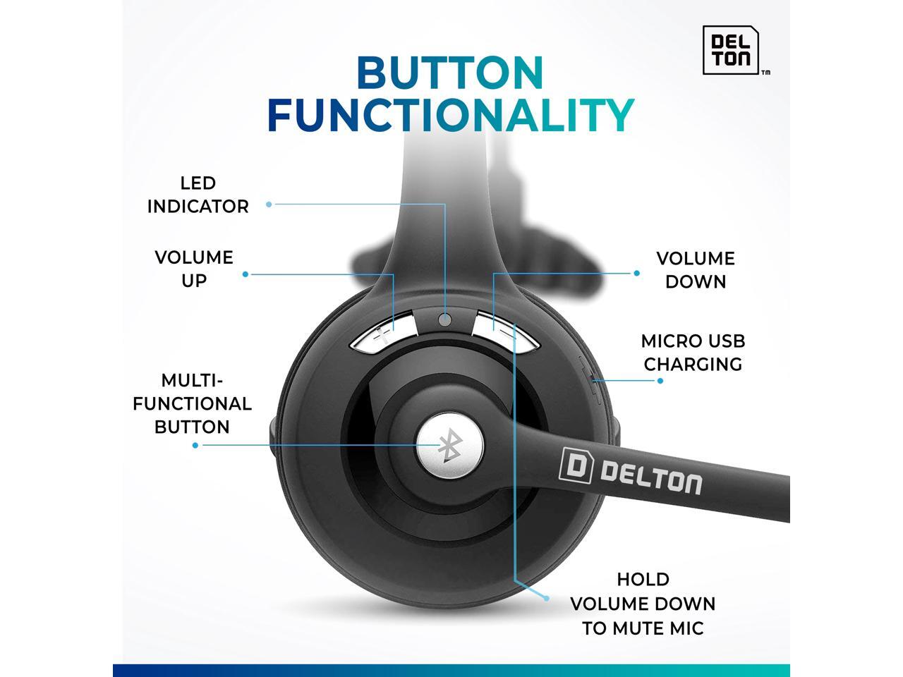Delton 10X Wireless Computer Headset Noise Isolation, with Mic Mute ...