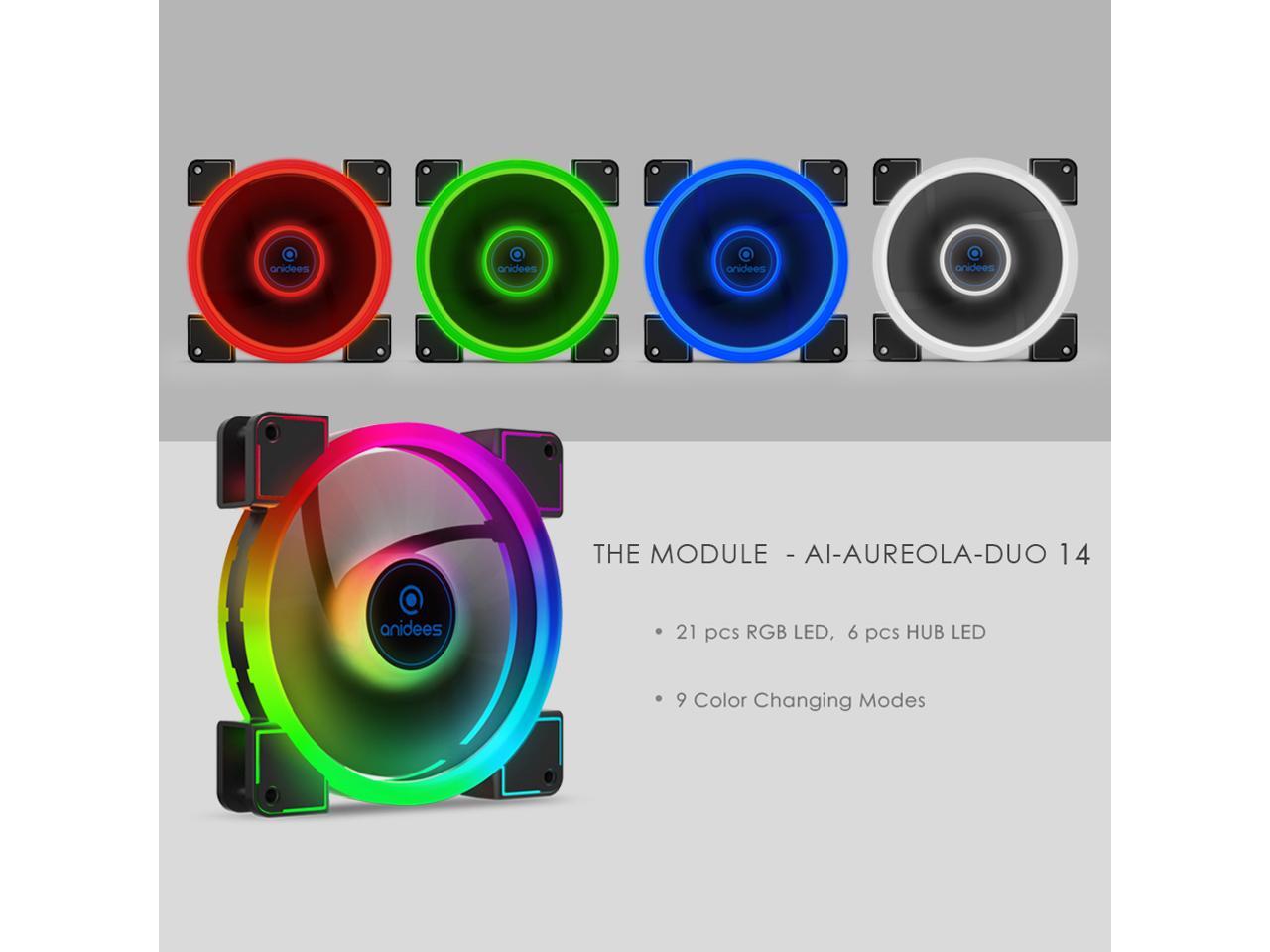 anidees AI Aureola Duo 140mm 3pcs RGB PWM Fan Compatible with ASUS Aura ...