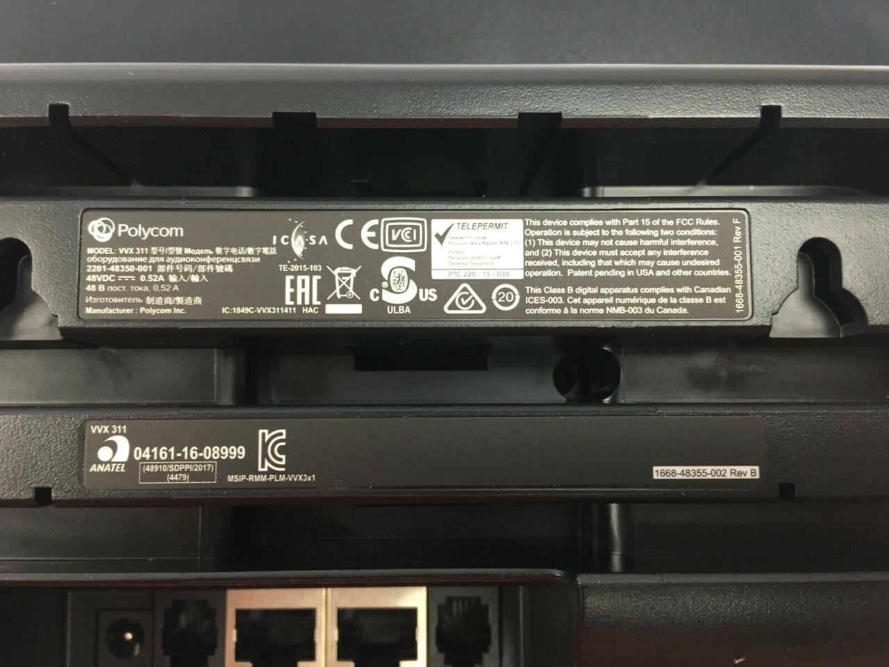 Polycom 2200-48350-025 VVX 311 Corded Business Media Phone System, 6 ...