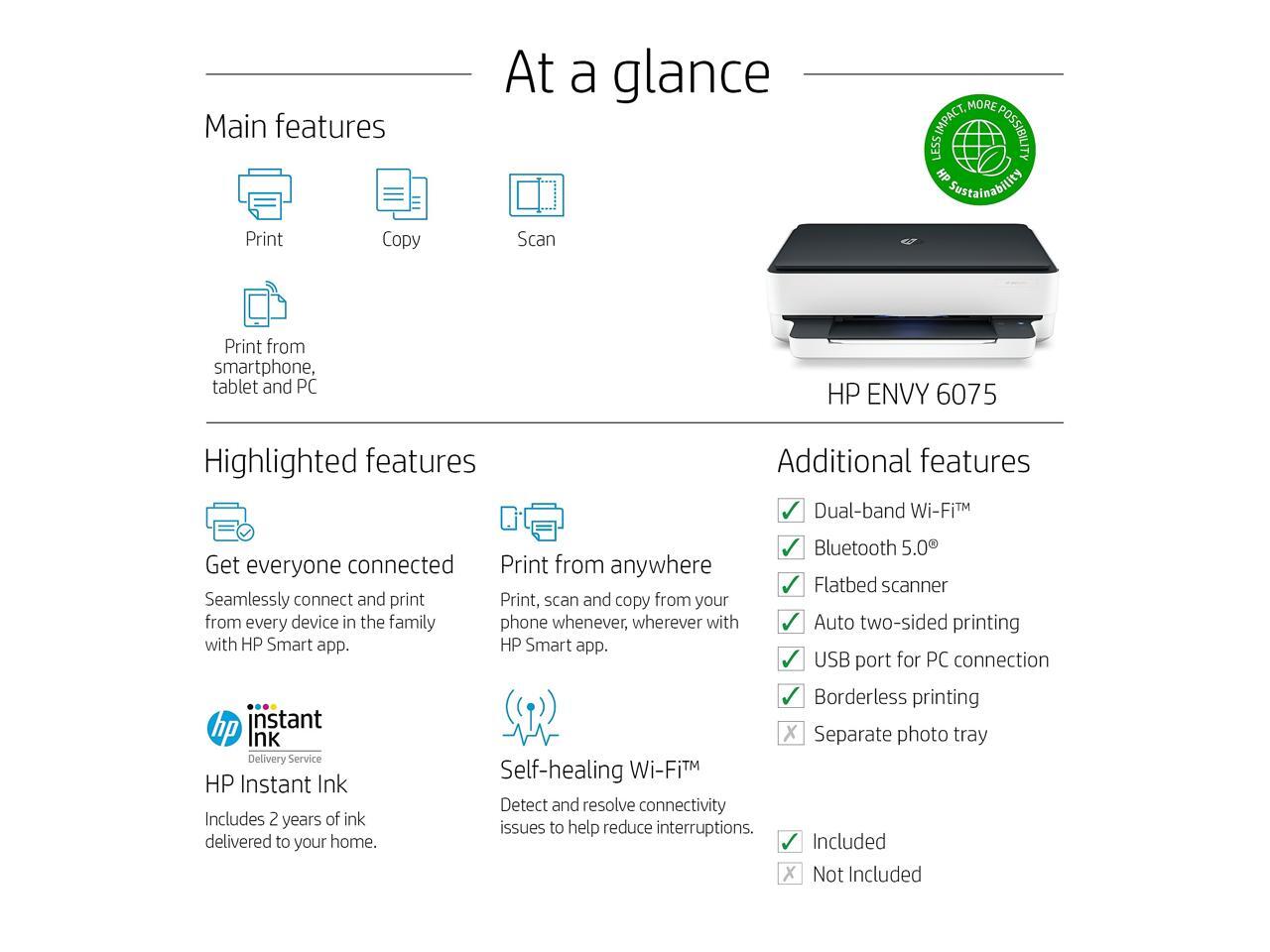 HP ENVY 6075 Wireless All-in-One Printer, Includes 2 Years of Ink ...