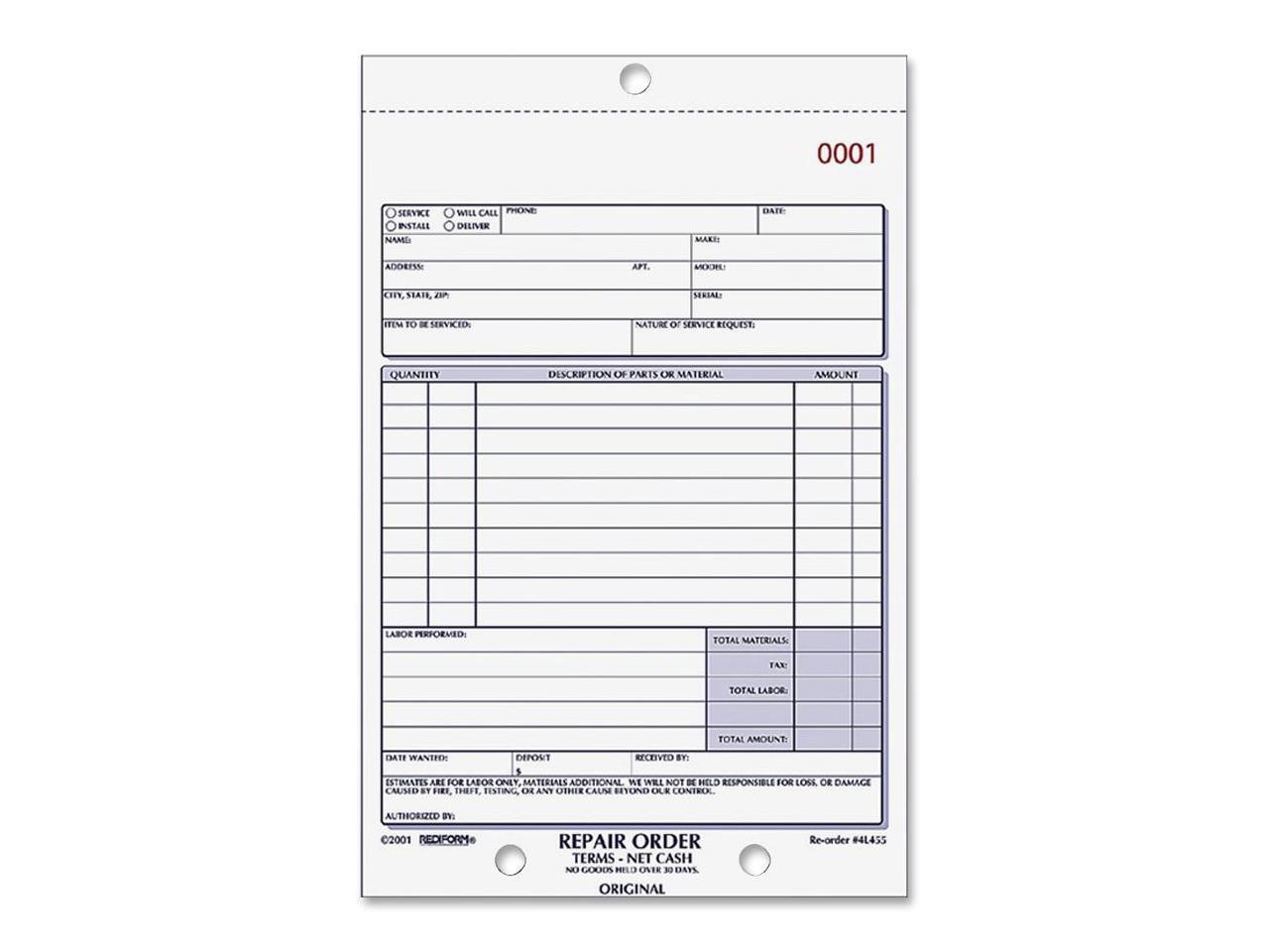 Rediform 3-pt Carbonless Repair Order Book 50 Sheet(s) - 3 Part ...
