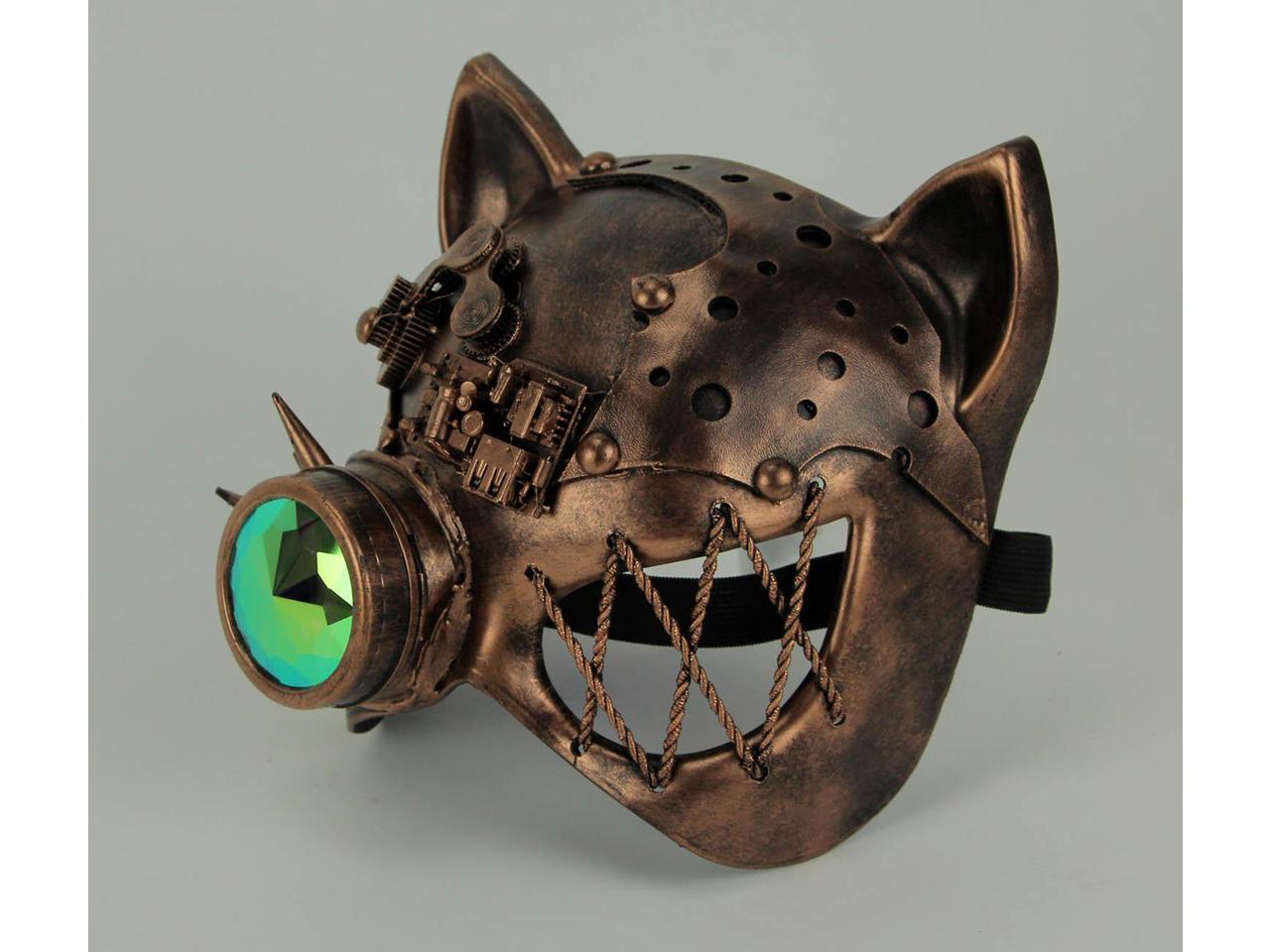 Steamkpunk Cat Robot Kitty Halloween Costume Mask with Light Refraction ...