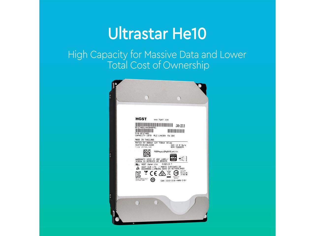 Used - Very Good: HGST Ultrastar He10 10TB 7200 RPM SAS 12Gb/s 3.5-Inch ...