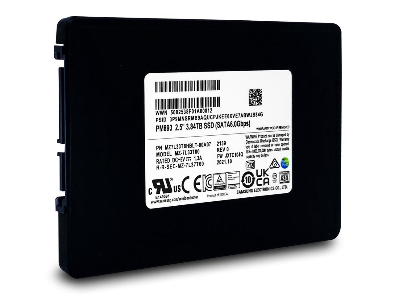 Samsung PM893 3.84TB SATA 6Gb/s 3D TLC 2.5" Enterprise SSD MZ7L33T8HBLT ...