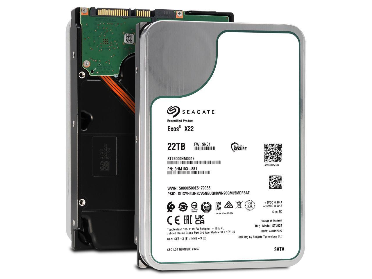 Refurbished: Seagate Exos X22 22TB SATA 6Gb/s 3.5" Enterprise Hard ...