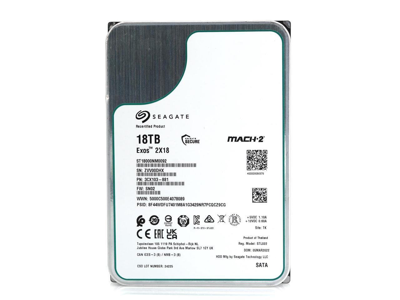 Refurbished: Seagate Exos 2X18 18TB SATA 6Gb/s 7200RPM 3.5" Enterprise ...