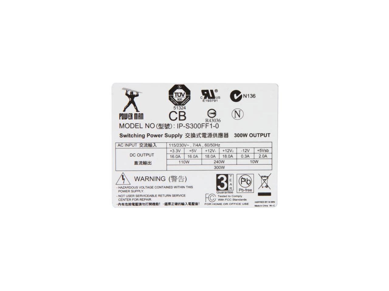 In-Win IW-IP-S300FF1-0 H In-Win Power Supply IP-S300FF1-0 H 300W TFX ...