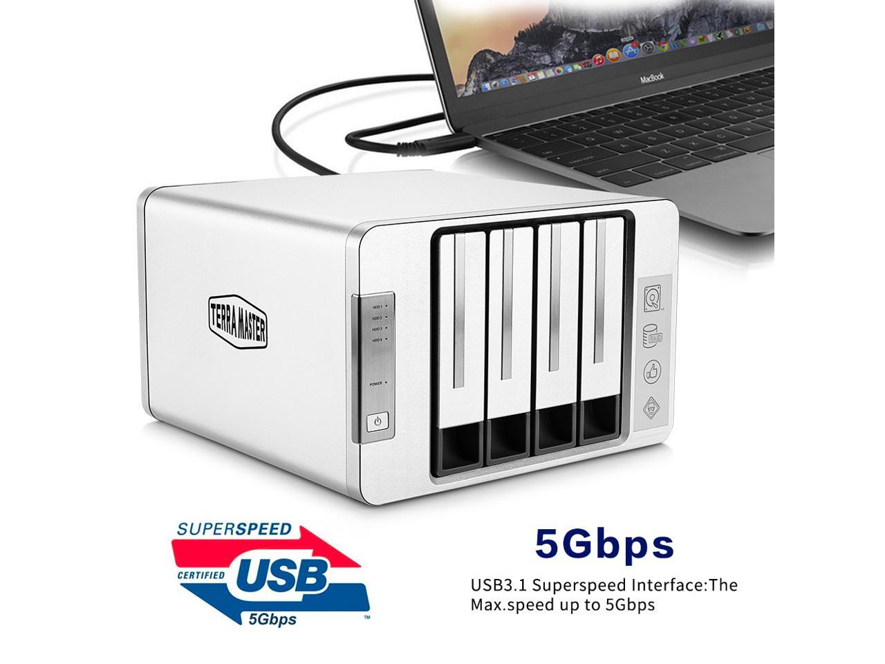 TerraMaster D4-300 USB 3.1 Type-C Storage Tool-free External Hard Drive ...