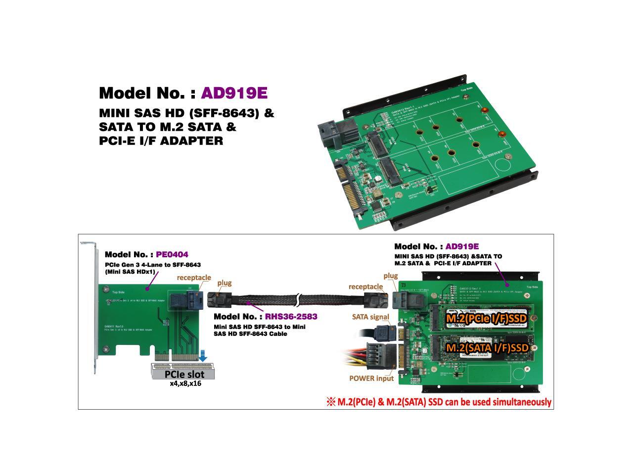 Mini SAS HD (SFF-8643) to M.2 NVMe SSD & SATA III to M.2 (SATA ...