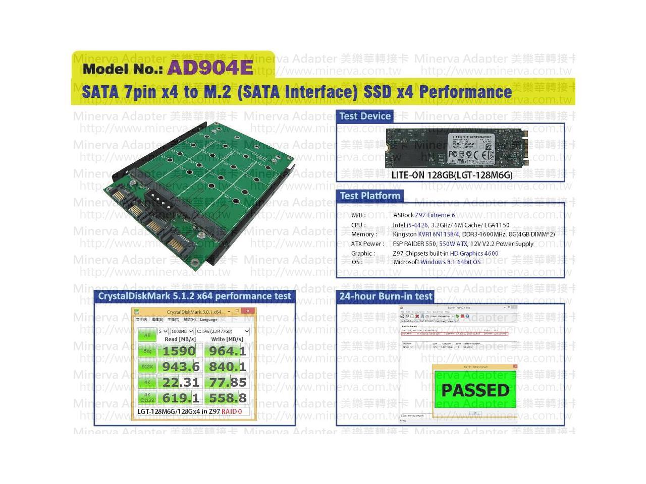 SATA III 7pin 4-port to M.2 (SATA Interface) SSD 4-port Adapter with 3. ...