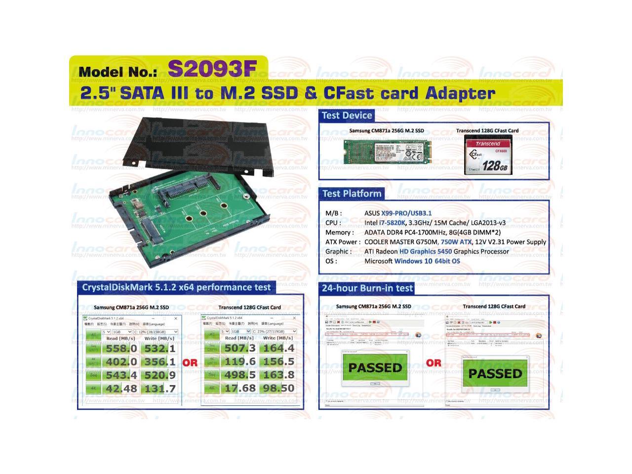 Innocard S2093F SATA III to M.2 SSD (SATA Interface) & CFast Card ...