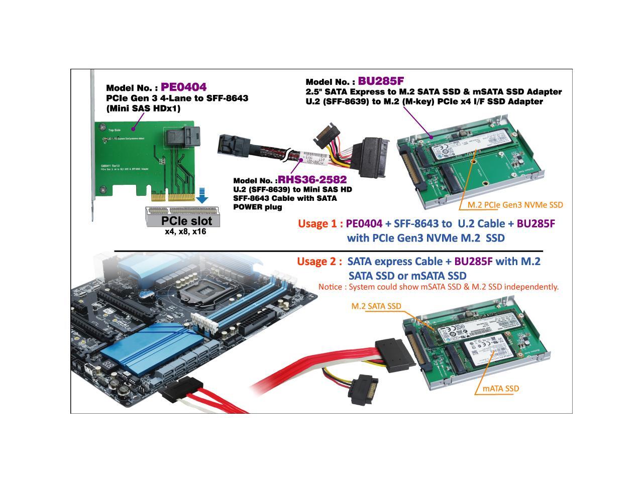 Innocard BU285F U.2 (SFF-8639) to M.2 NVMe SSD Coverter & SATA Express ...