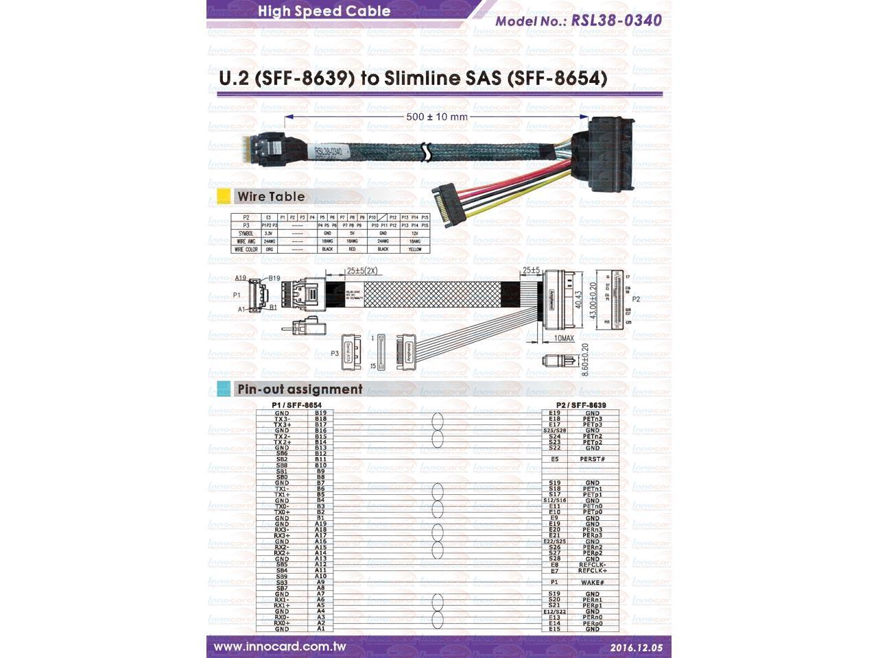 SlimSAS 4i (SFF-8654)/PCIe Gen3 to U.2(SFF-8639) Cable, 50cm - Newegg.com