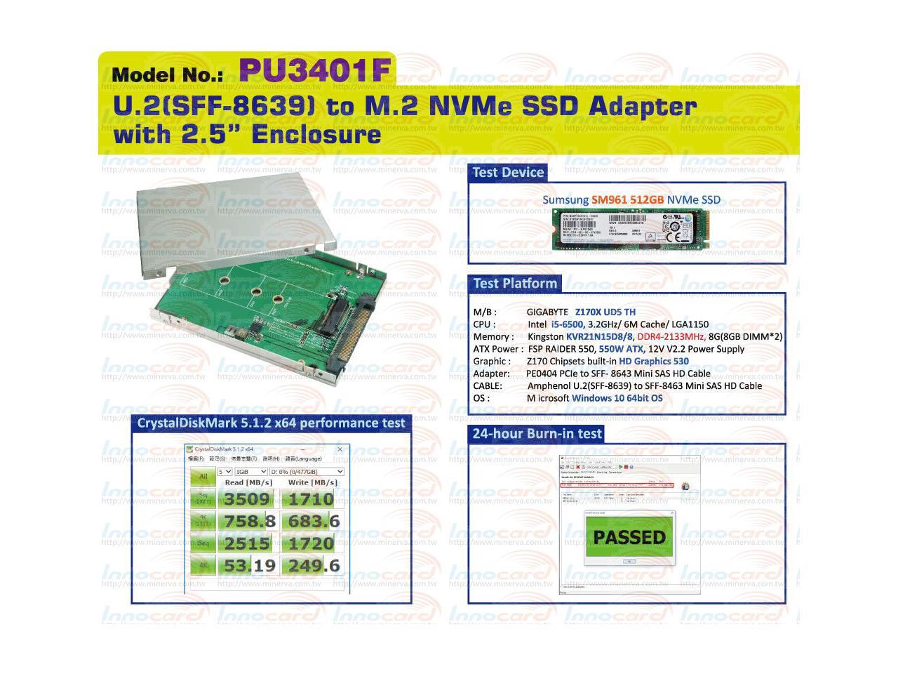 Innocard Slimline SAS (SFF-8654) to U.2 Cable with U.2 (SFF-8639) to M ...