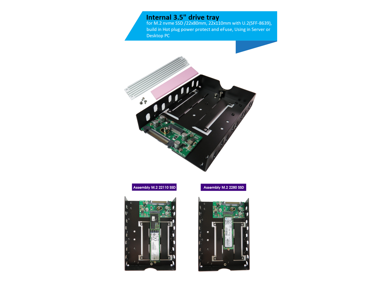 Innocard Internal 3.5" drive tray for M.2 nvme SSD /22x80mm, 22x110mm ...