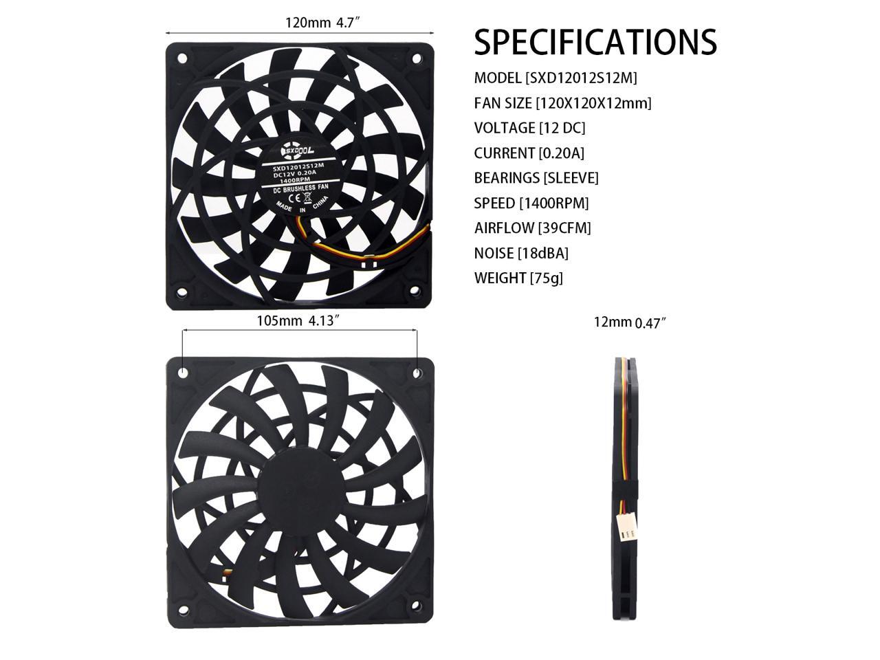 NEW 120mm slim fan 12012 0.19A 12MM thick slim chassis cpu cooling fan ...