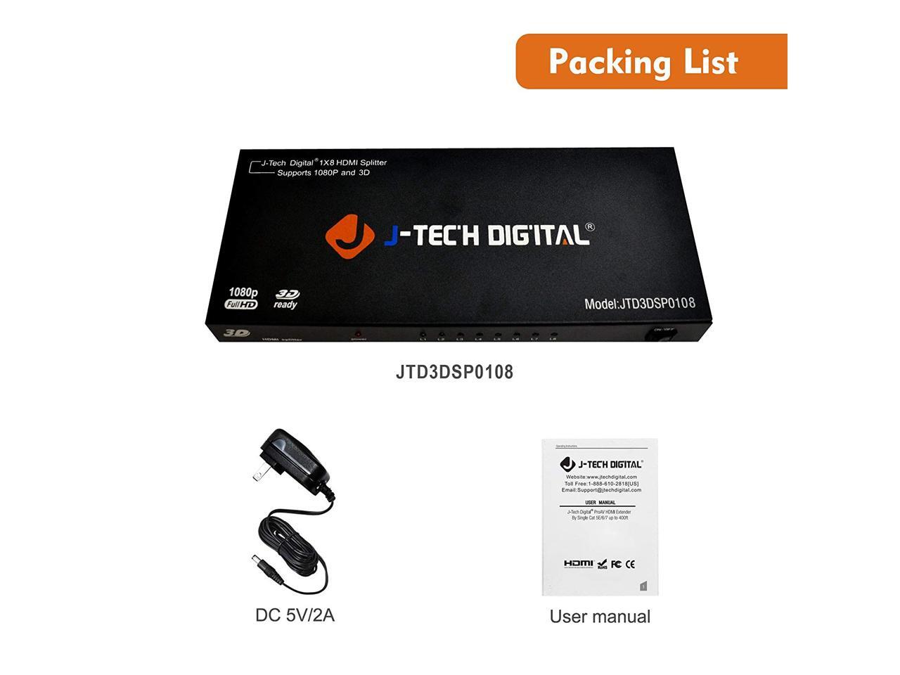 J-Tech Digital JTD3DSP0108 8-Port HDMI v1.3 1-Input 8-Output 1x8 1080P ...