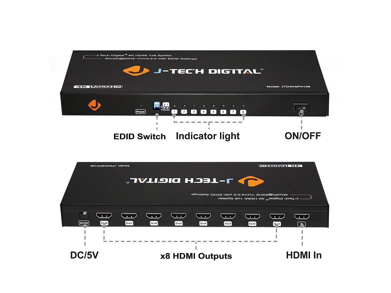 J-Tech Digital JTD4KSP0108 Premium Quality Ultra HD 4K 60HZ 1x8 HDMI ...