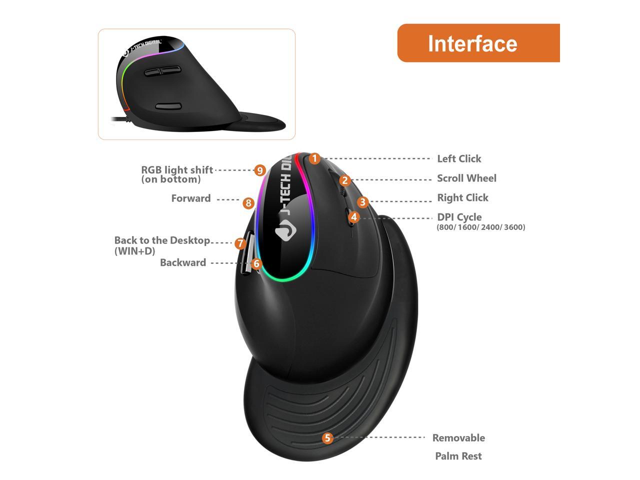 J-Tech Digital Ergonomic USB Wired Vertical Mouse, 800 / 1600 / 2400 ...