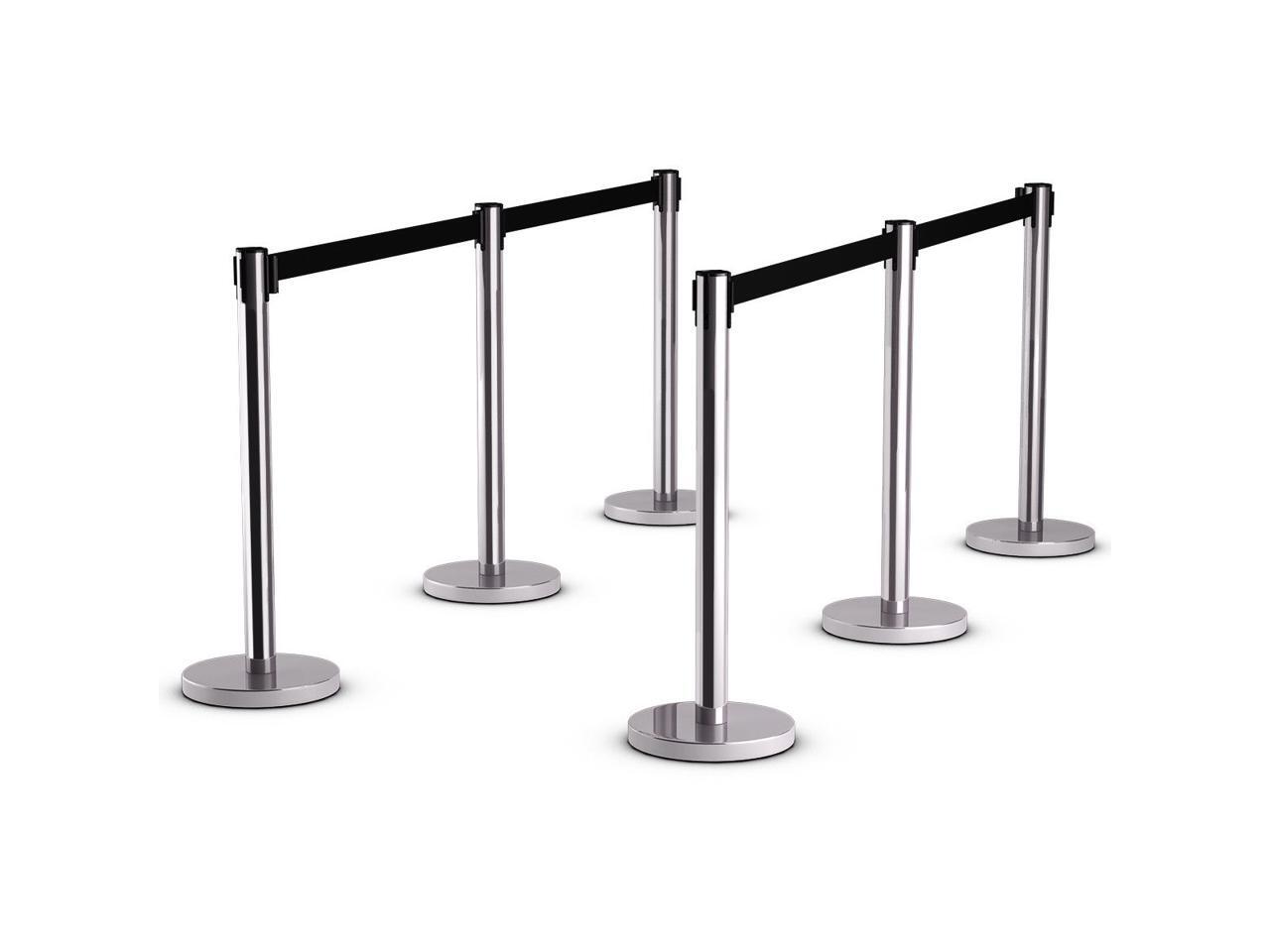 6Pcs Stanchion Posts Queue Pole Retractable Black Belt Crowd Control ...